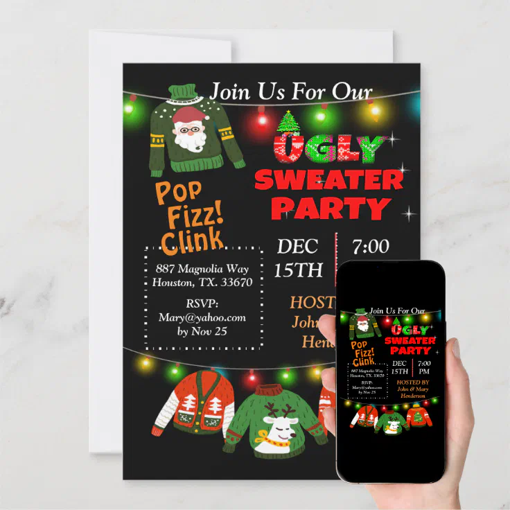 Ugly Sweater String Lights Christmas Invitation | Zazzle