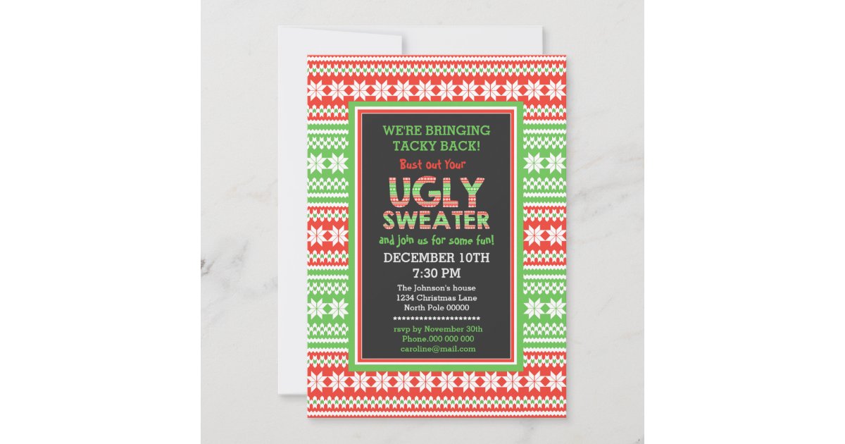 Ugly Sweater Word Art Christmas Party Invitation | Zazzle