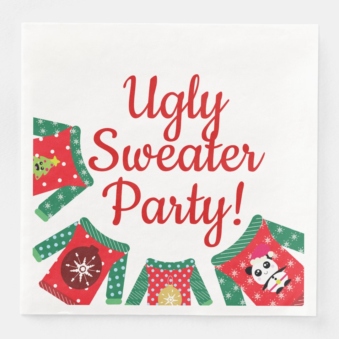 Ugly Tacky Sweater Christmas Kawaii Party Napkins | Zazzle