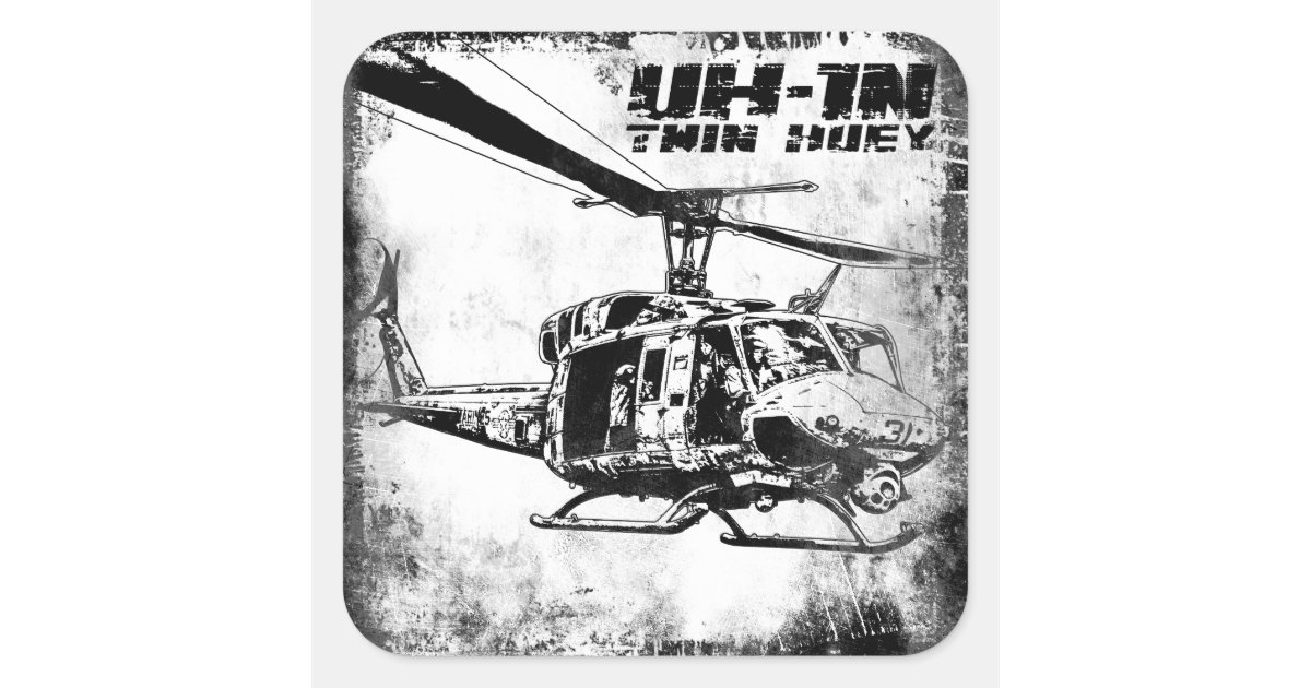UH-1N Twin Huey Square Sticker | Zazzle