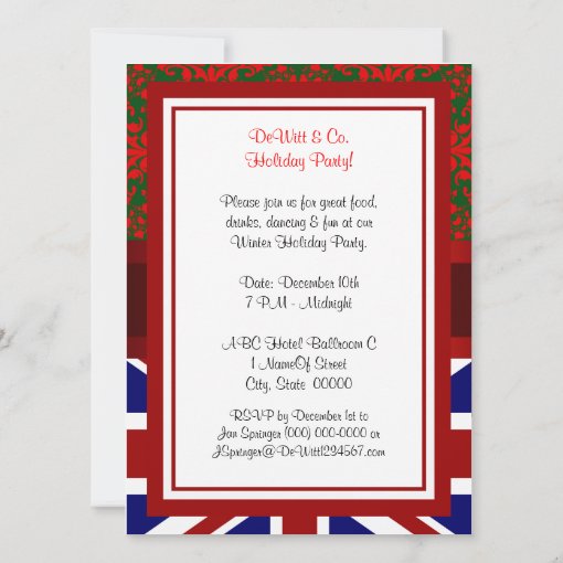 UK England Flag Christmas Holiday Damask 2 V Party Invitation | Zazzle