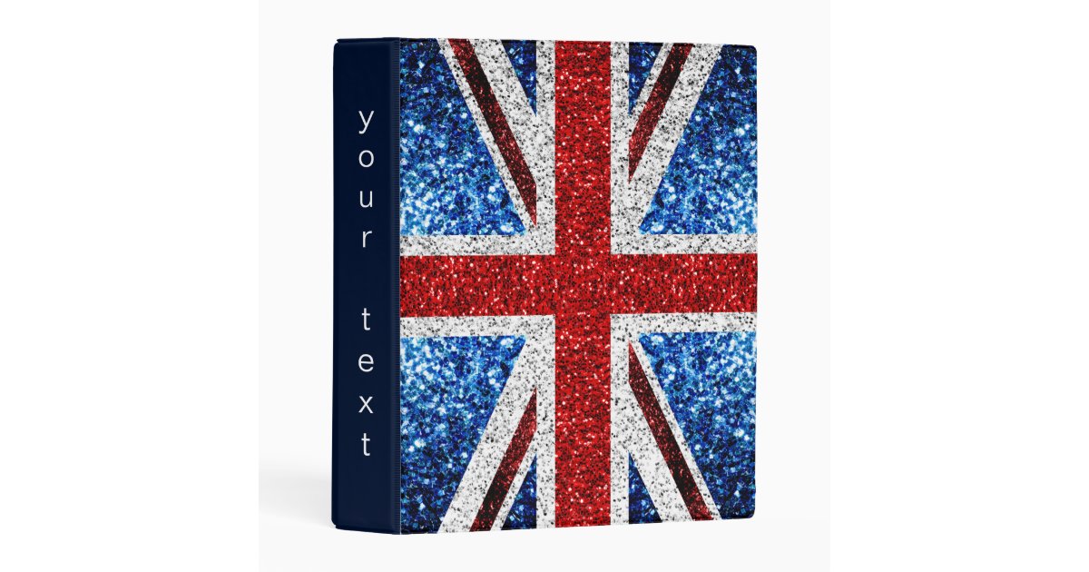 UK flag red blue white sparkles custom text Mini Binder | Zazzle