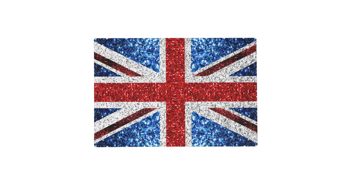UK flag red blue white sparkles glitters Placemat | Zazzle