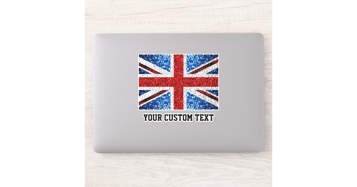 UK flag red blue white sparkles Your custom text Sticker | Zazzle