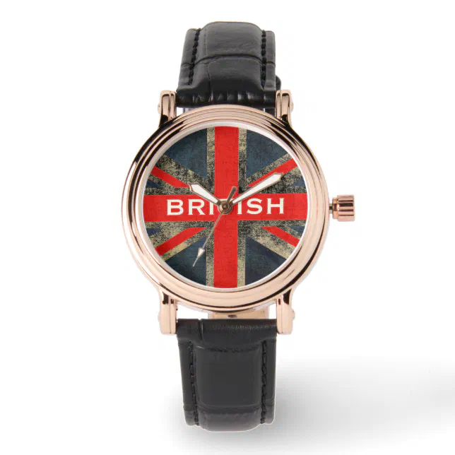 UK Flag Union Jack Custom Leather Strap Watch | Zazzle