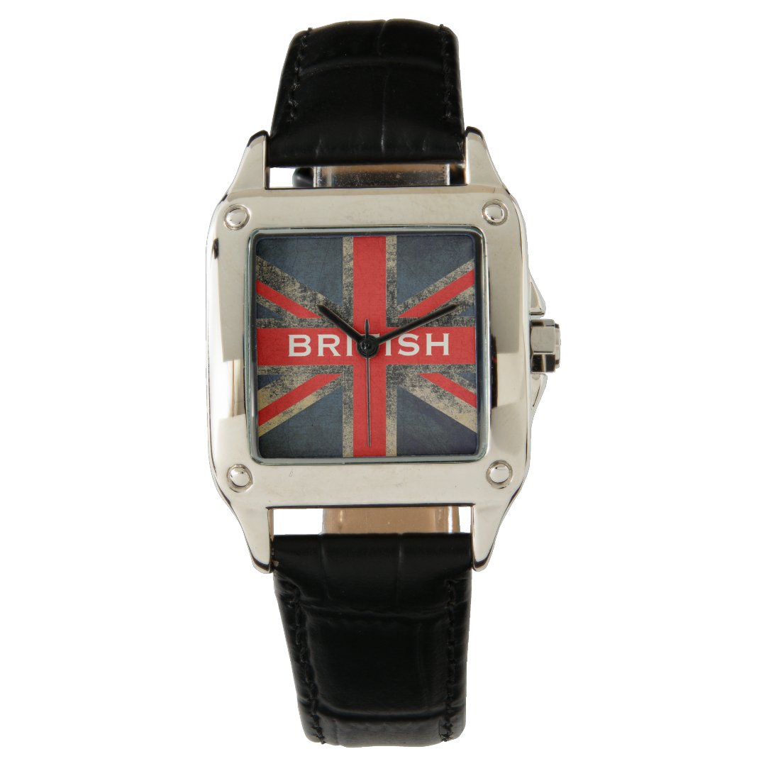 UK Flag Union Jack Custom Leather Strap Watch | Zazzle