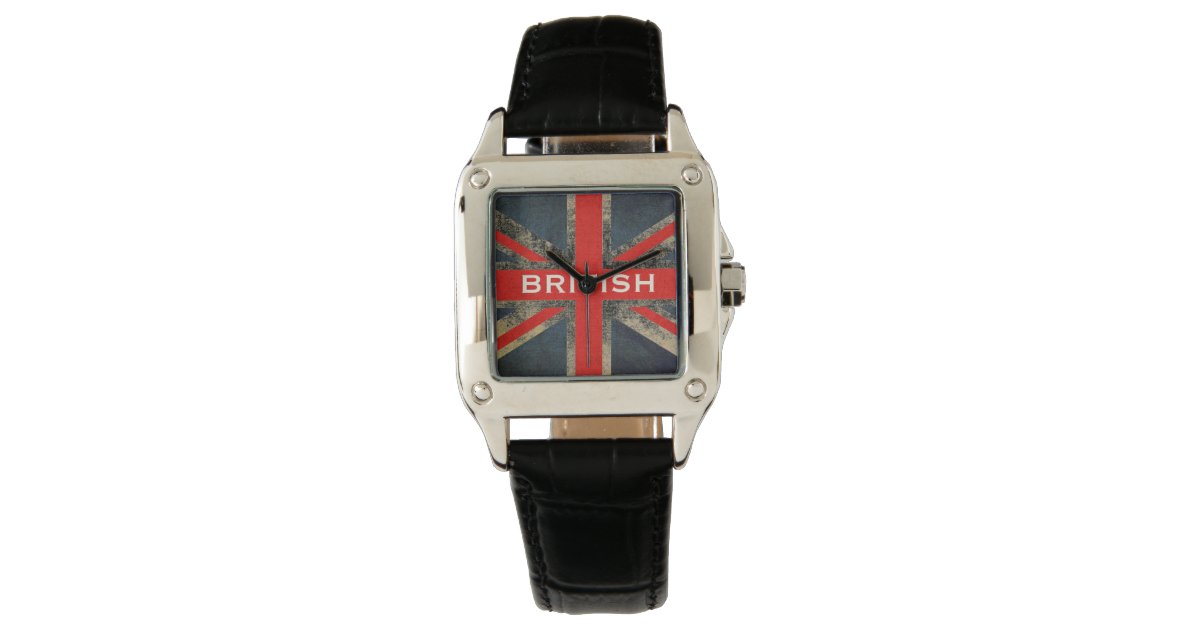 UK Flag Union Jack Custom Leather Strap Watch | Zazzle