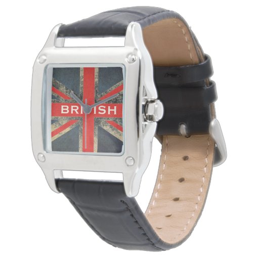 UK Flag Union Jack Custom Leather Strap Watch | Zazzle