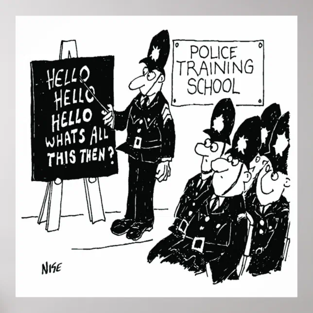 UK Police Training School Funny Cartoon Poster | Zazzle