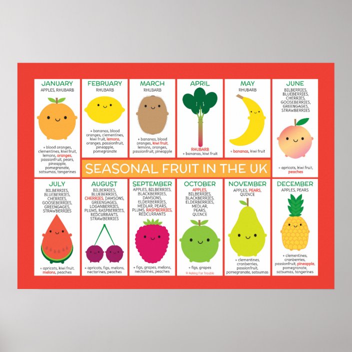UK Seasonal Fruits Chart | Zazzle.com