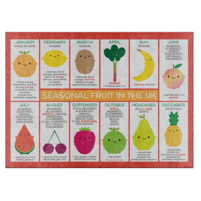 UK Seasonal Fruits Chart Cutting Board | Zazzle
