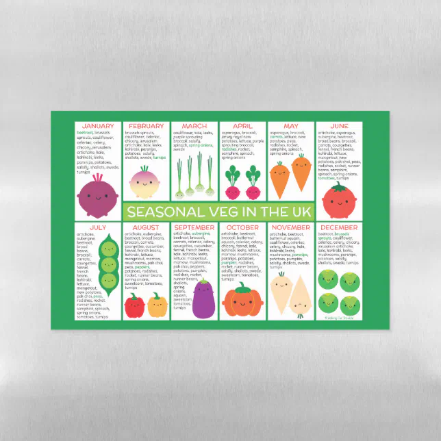 UK Seasonal Vegetables Chart Magnetic Dry Erase Sheet | Zazzle