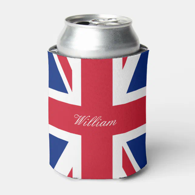 UK Union Jack British Flag Personalized Can Cooler | Zazzle