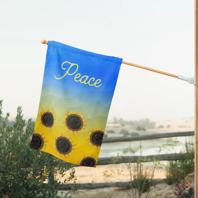 Ukraine geometry mesh pattern Sunflowers Peace House Flag | Zazzle