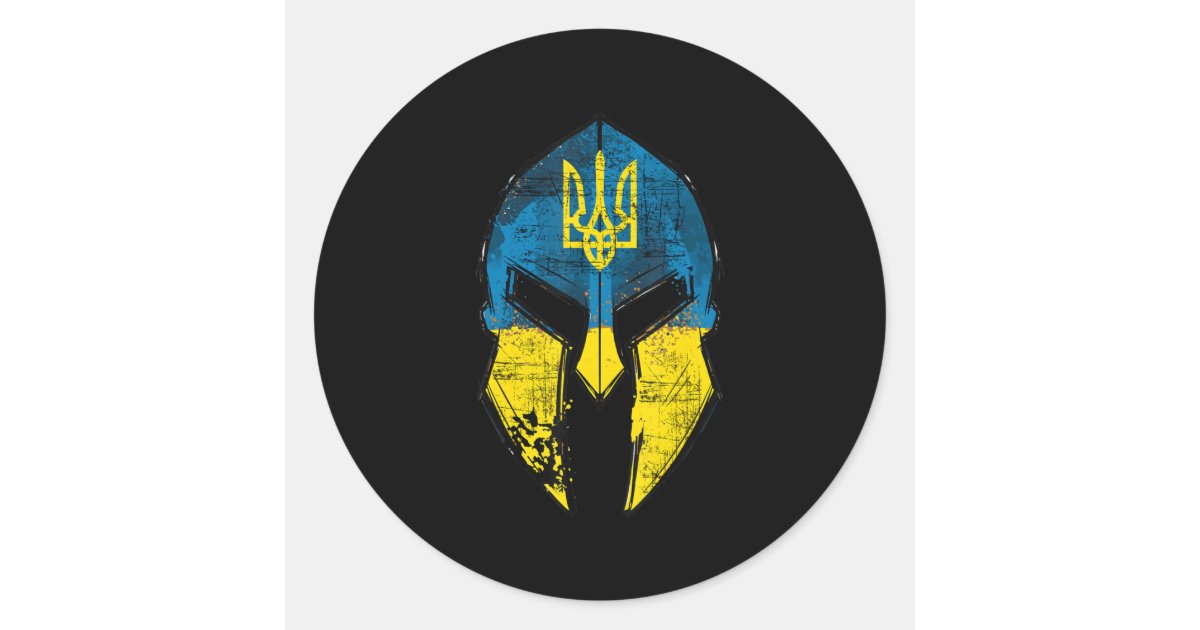 Ukraine Sparta Helmet Ukraine Crest Flag Men Wome Classic Round Sticker ...