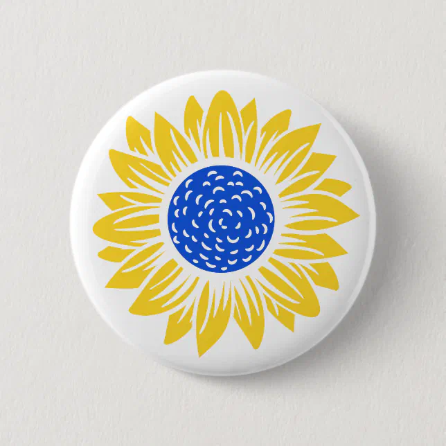 Ukraine Sunflower Ukrainian Support Blue Yellow Button | Zazzle