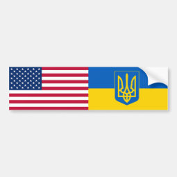 Ukraine USA American Flag Trident Ukrainian Bumper Sticker | Zazzle