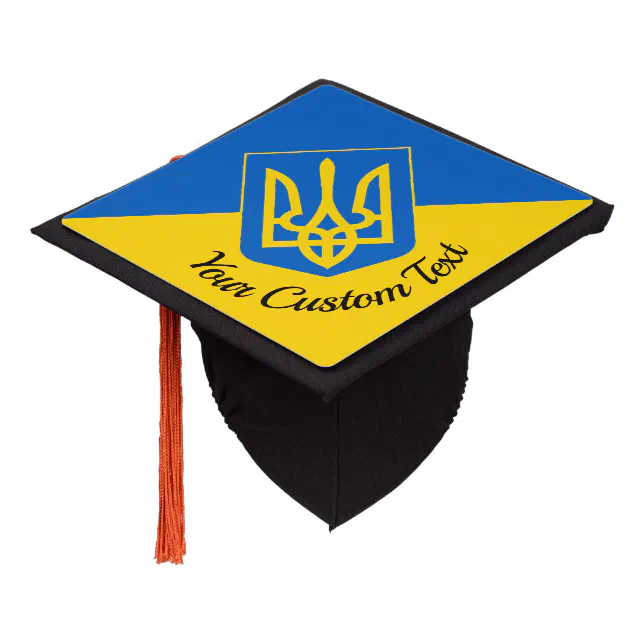 Ukrainian flag graduation cap with custom text | Zazzle