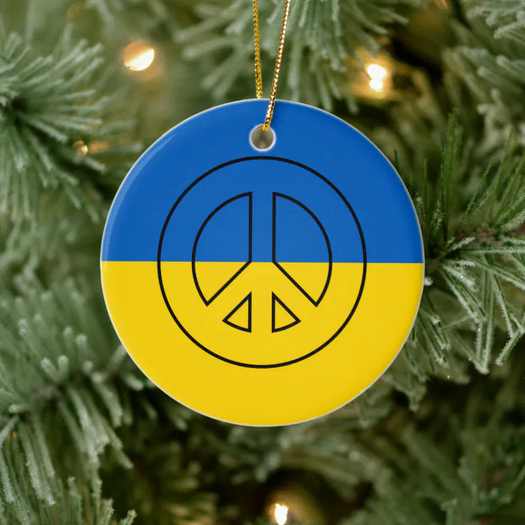 Ukrainian flag peace sign ceramic ornament | Zazzle