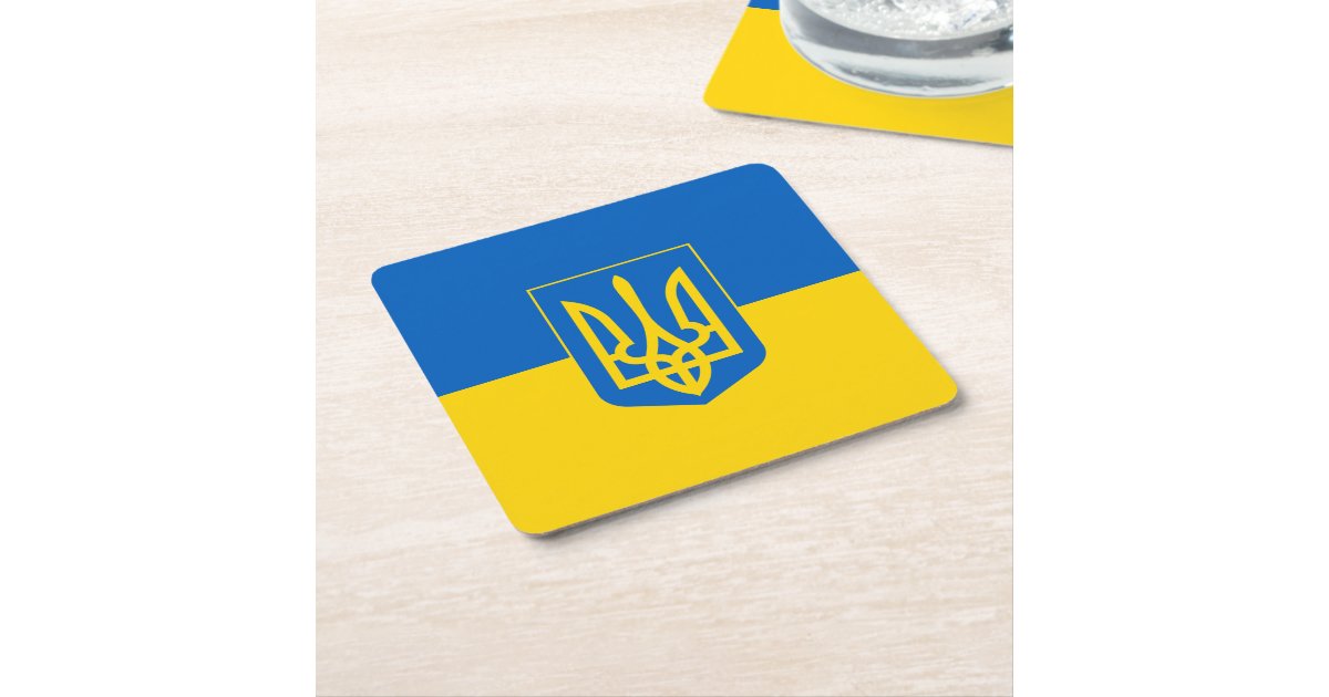 Ukrainian flag square paper coaster | Zazzle