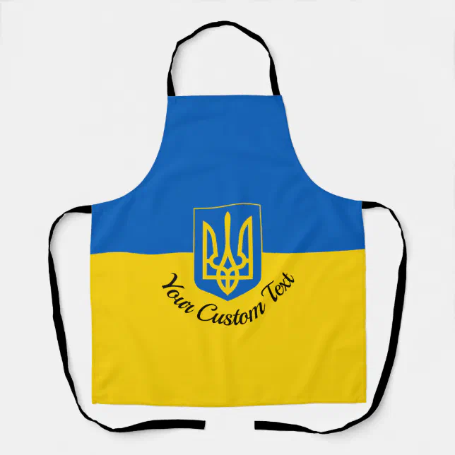 Ukrainian flag with coat of arms and custom text apron | Zazzle