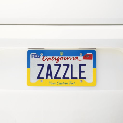 Ukrainian flag with coat of arms and custom text license plate frame ...