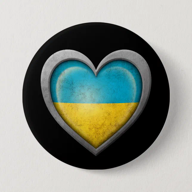 Ukrainian Heart Flag with Metal Effect Button | Zazzle
