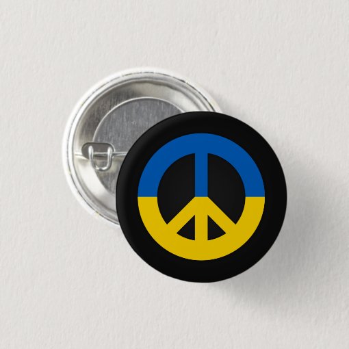 Ukrainian peace sign on a black background button | Zazzle