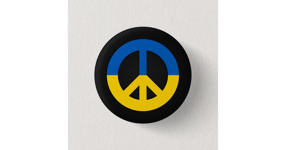 Ukrainian peace sign on a black background button | Zazzle