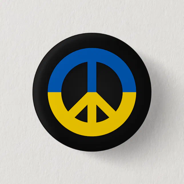 Ukrainian peace sign on a black background button | Zazzle
