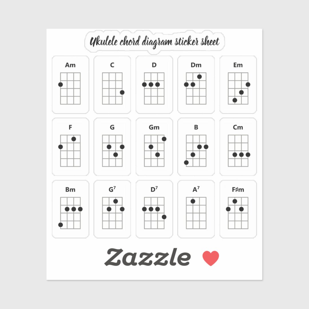 Ukulele Chord Diagram Stickers | Beginner Chords | Zazzle