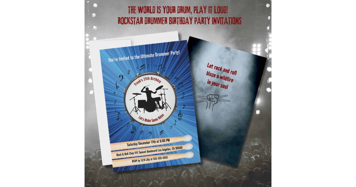 Ultimate Drummer Birthday Party Invitations | Zazzle