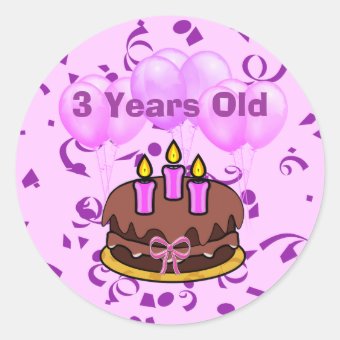 Ultra Cute 3 Years Old Birthday Cake Stickers | Zazzle
