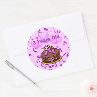 Ultra Cute 3 Years Old Birthday Cake Stickers | Zazzle