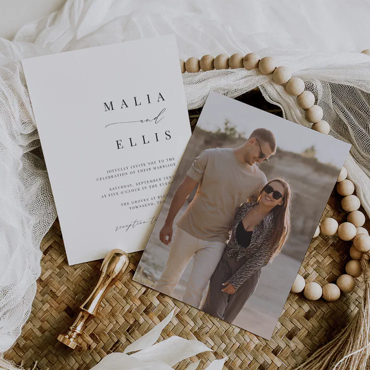 Ultra Minimal | Calligraphy Accent Photo Wedding Invitation | Zazzle