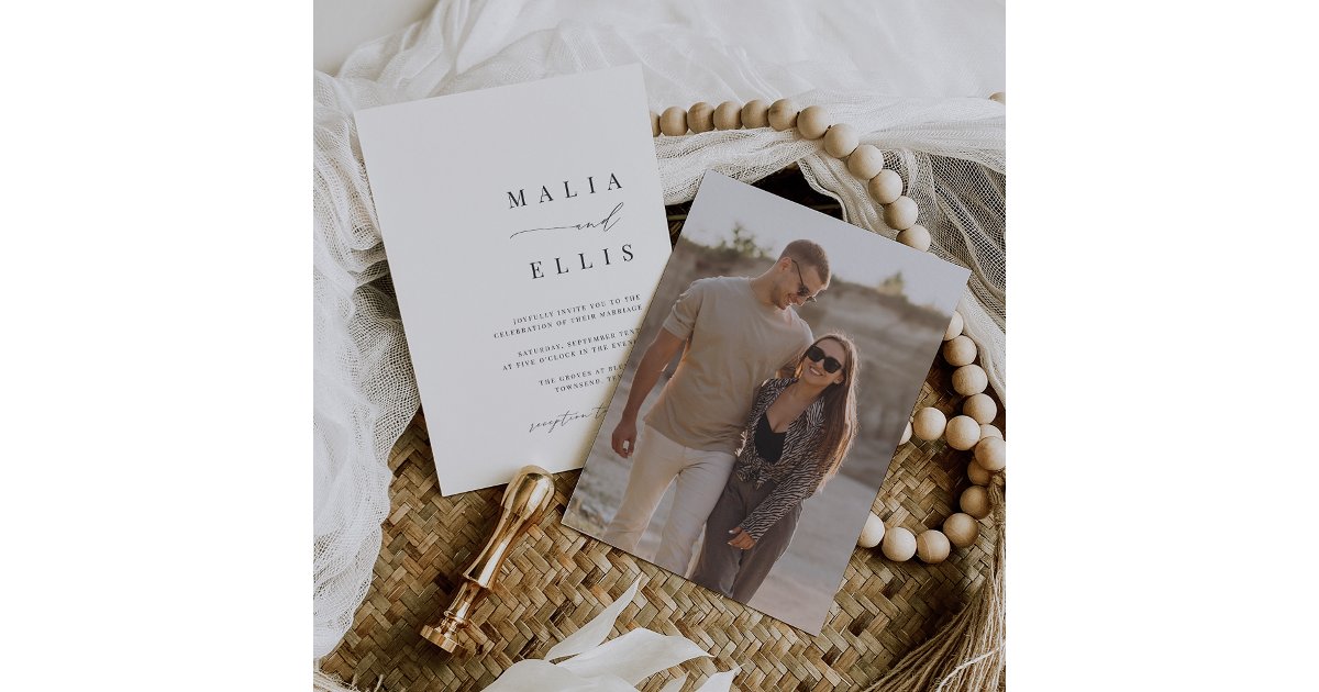 Ultra Minimal | Calligraphy Accent Photo Wedding Invitation | Zazzle