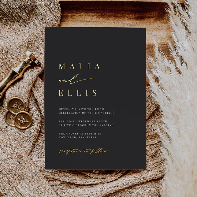 Ultra Minimal Left | Calligraphy Accent Wedding Foil Invitation | Zazzle