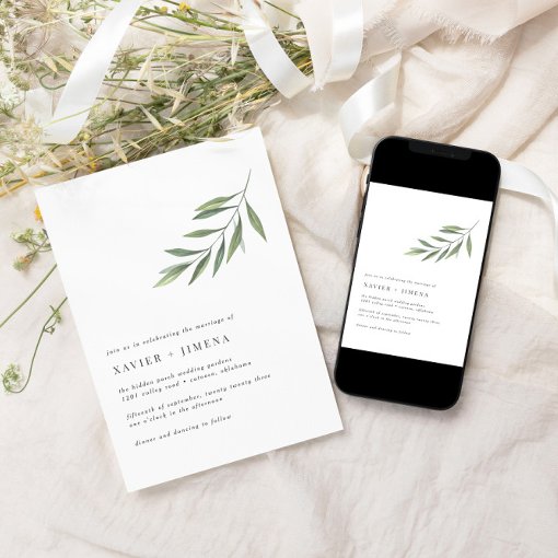Ultra-Minimal Modern Olive Branch Wedding Invitation | Zazzle