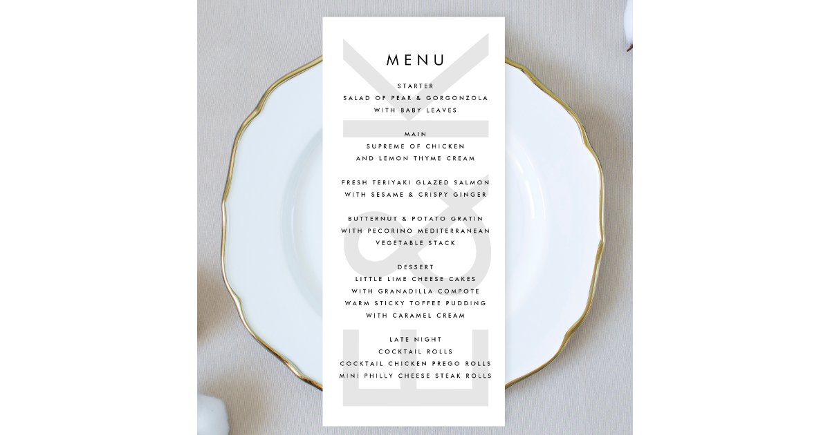 Ultra Modern Black White Simple Monogram Menu | Zazzle