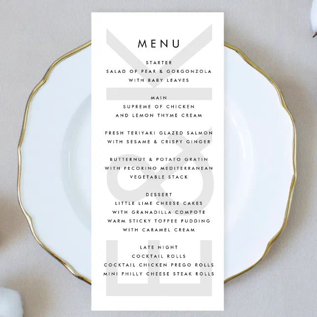 Ultra Modern Black White Simple Monogram Menu | Zazzle