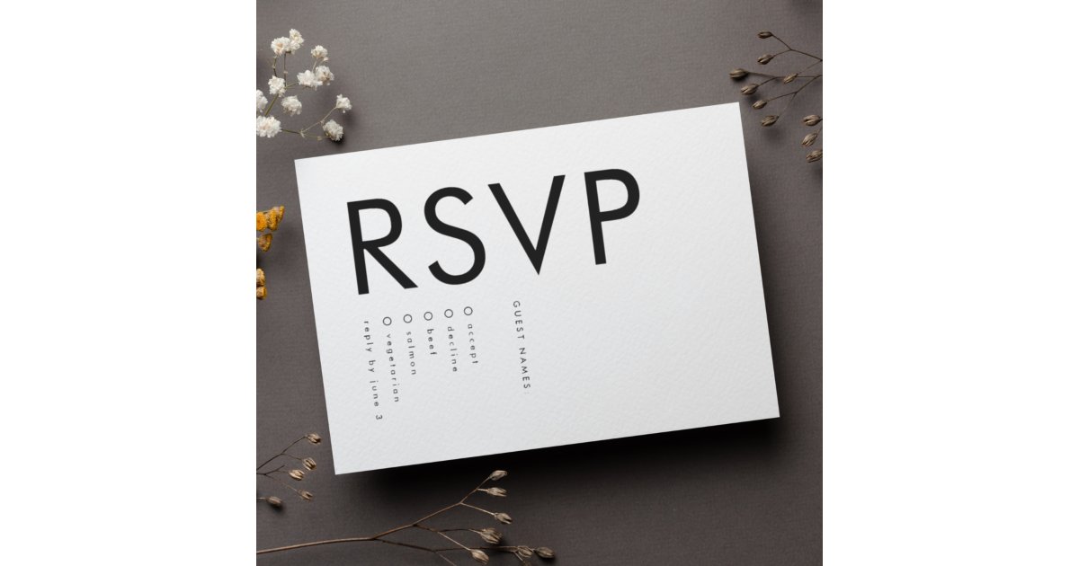 Ultra Modern Bold Big NAMES Simple Wedding RSVP Card | Zazzle