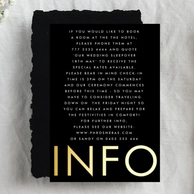 Ultra Modern Bold Names 2 x Info Details GOLD Foil Invitation | Zazzle