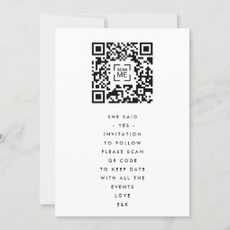 Ultra Modern Bold White Monogram QR Code Back Save The Date | Zazzle
