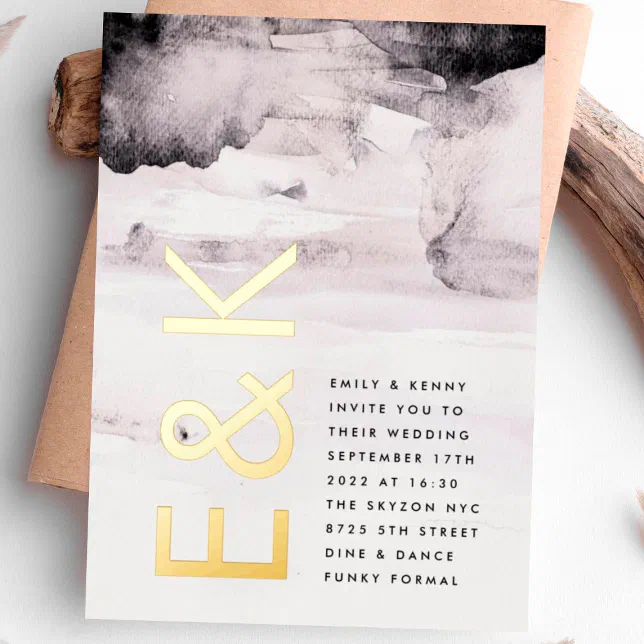 Ultra Modern Gender Neutral Ink Wedding Foil Invitation | Zazzle
