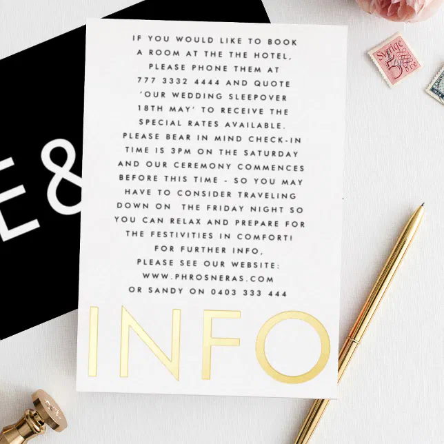 Ultra Modern Monogram 2 x Info Details GOLD Foil Invitation | Zazzle