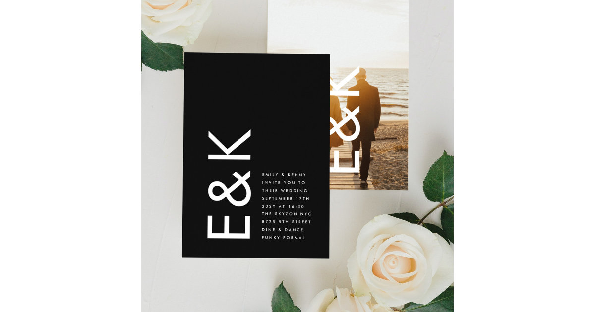 Ultra Modern | Photo | Bold Monogram Wedding Invitation | Zazzle