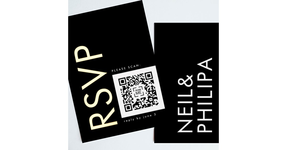Ultra Modern QR CODE 2 x RSVP GOLD Foil Invitation | Zazzle