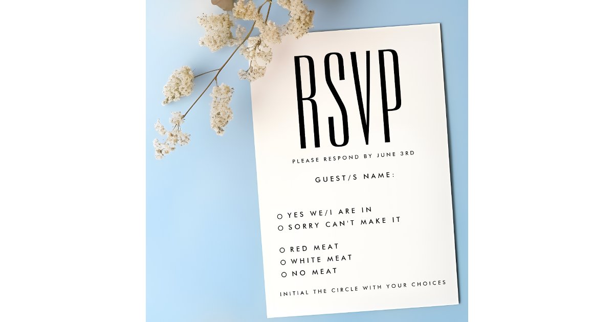 Ultra Simple Modern Minimal Black YES NO Wedding RSVP Card | Zazzle