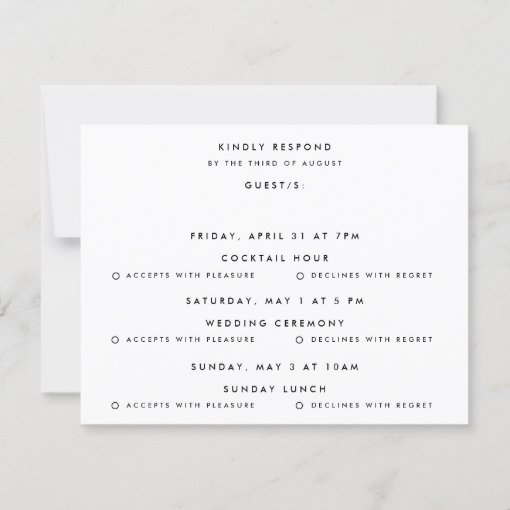 Ultra Simple Modern Minimalist B&W multi-event RSVP Card | Zazzle