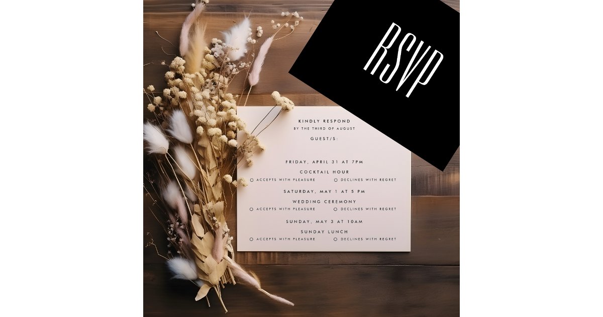 Ultra Simple Modern Minimalist B&W multi-event RSVP Card | Zazzle